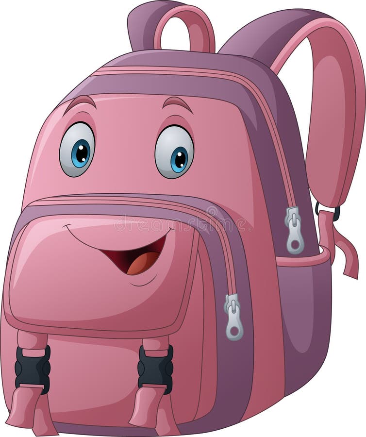 Smiling Cartoon School Pink Backpack Character Stock Illustration ...