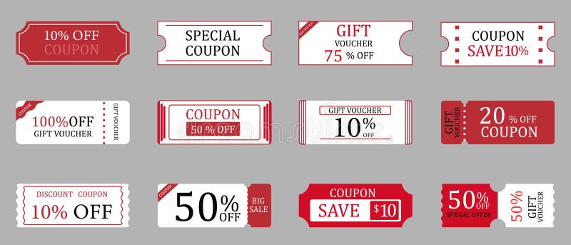 Set of Coupons, Tickets, Gift Voucher, Discount Coupon, Save Coupon ...