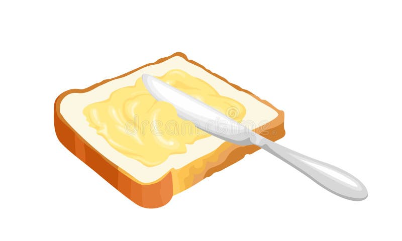 Spreading Butter on Toast Bread with Knife. Vector Cartoon Illustration ...