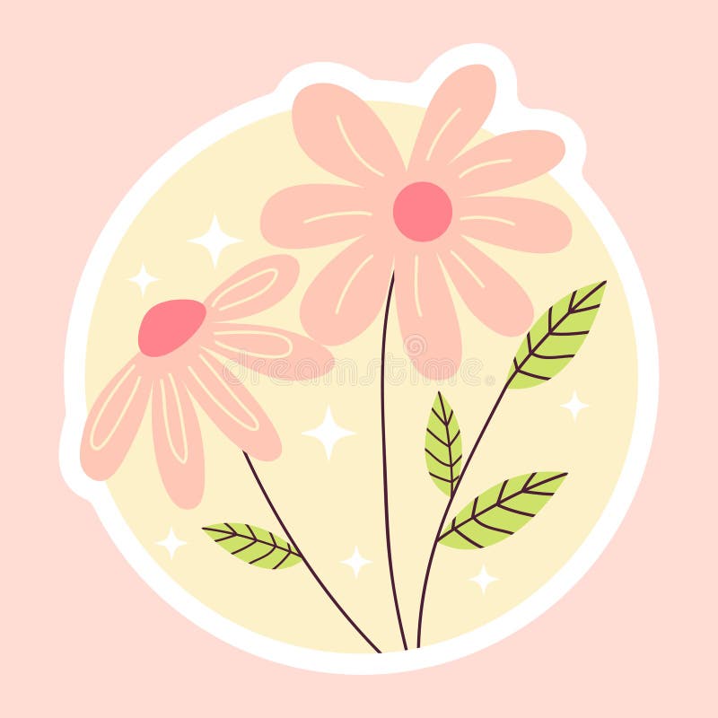 Cute and Aesthetic Flower Sticker Design Stock Vector - Illustration of ...