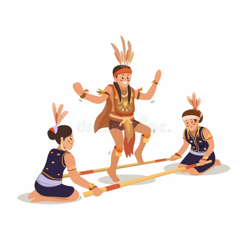 Bamboo Dance Traditional Sabah Borneo Cartoon Illustration Vector Stock ...