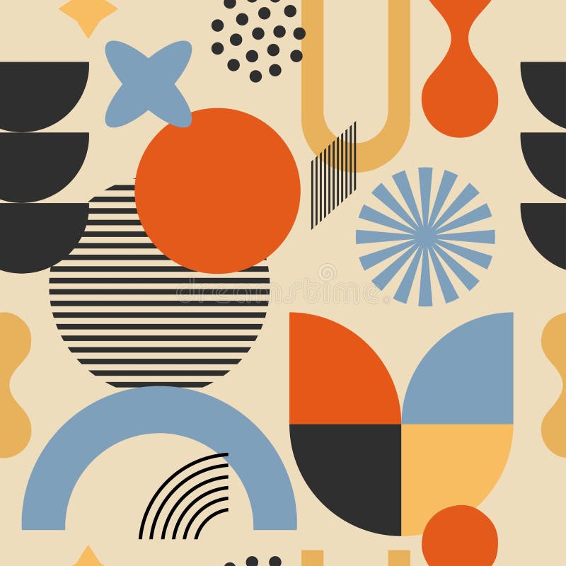 Colorful, Retro Geometric Modern Style Pattern - Bauhaus and Brutalism ...