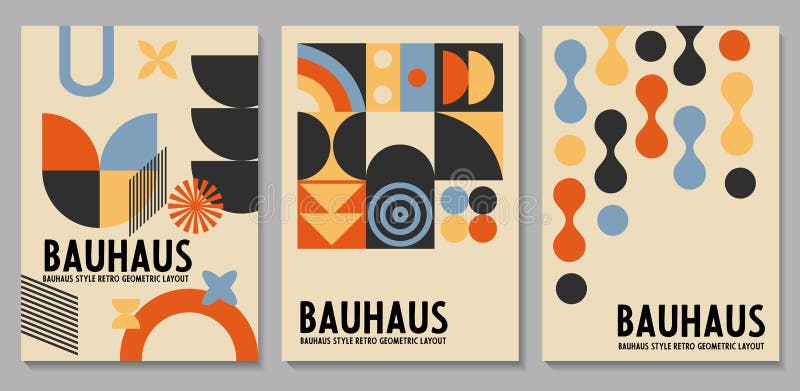Retro Bauhaus Inspired Geometric Post Modern Layout Set Vector Stock ...