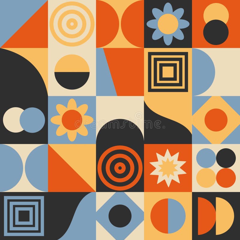Colorful, Retro Geometric Modern Style Pattern - Bauhaus and Brutalism ...