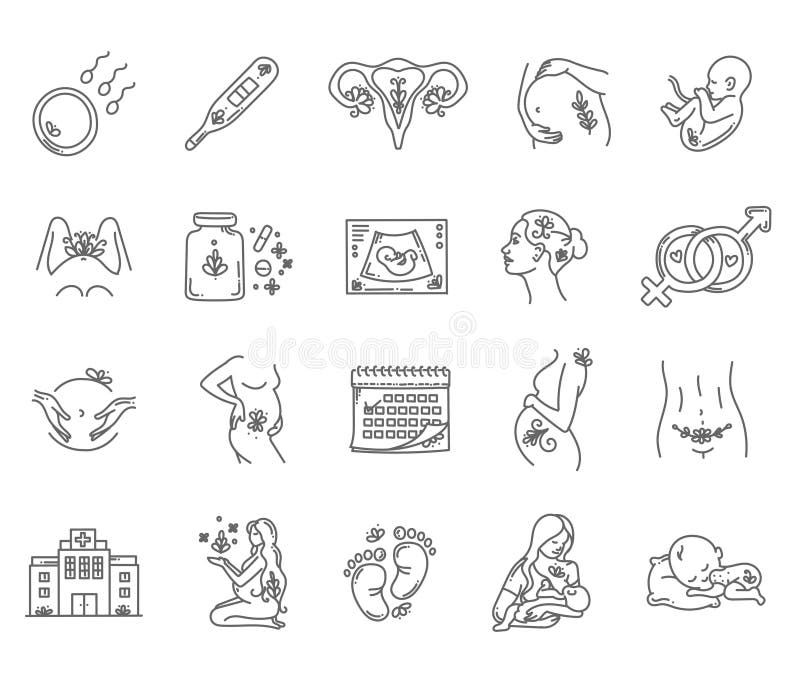 Pregnancy, Childbirth, Baby Icon Set Collection - Vector Illustration ...