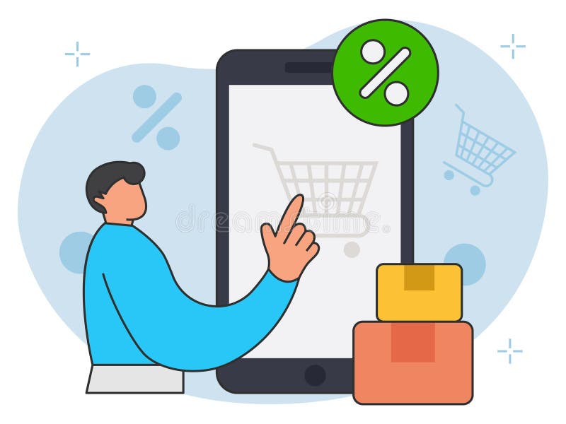 Man doing online shopping stock illustration. Illustration of concept ...