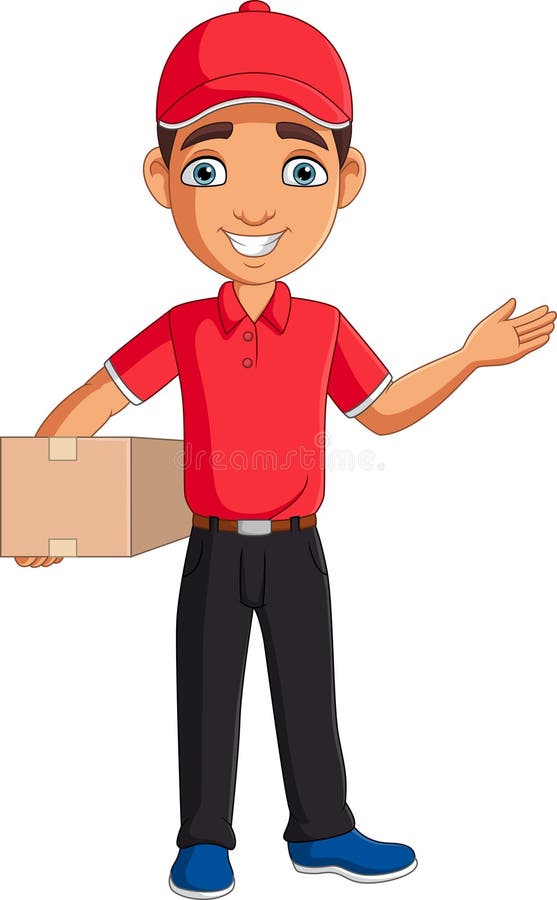 Illustration of Cartoon Delivery Man Holding a Package Stock Vector ...