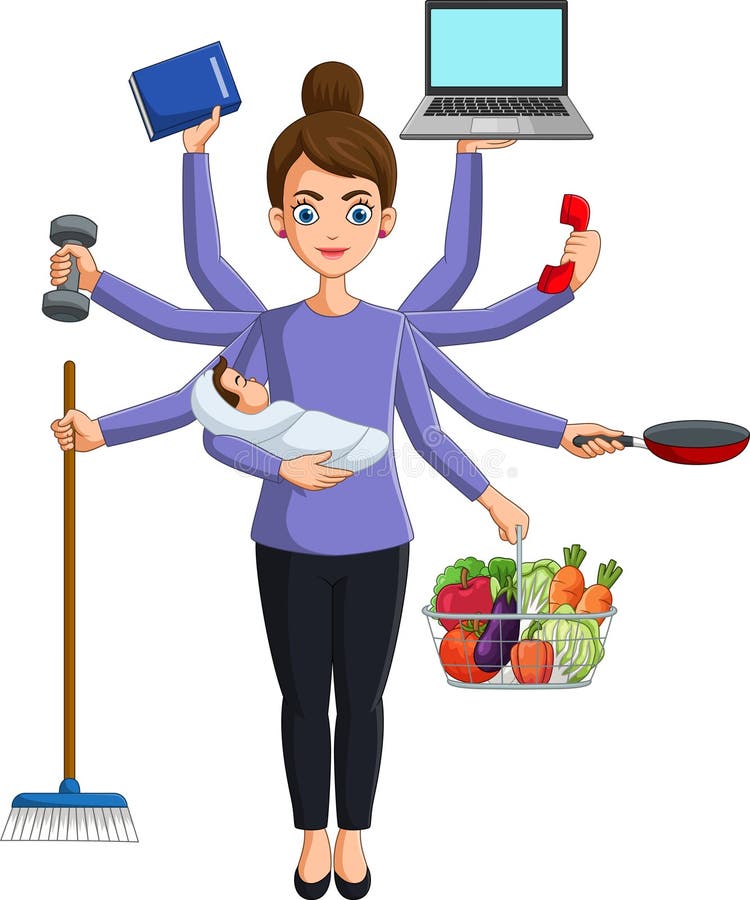Illustration Cartoon of Multitasking Woman Stock Vector - Illustration ...