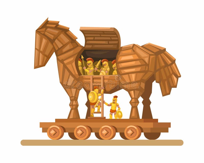 Trojan Horse Army. Geek Historical War Strategy Cartoon Illustration ...