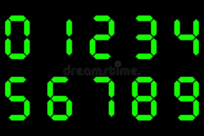 Digital Display of Digits. Icon Set. Green Numbers, Numerals ...