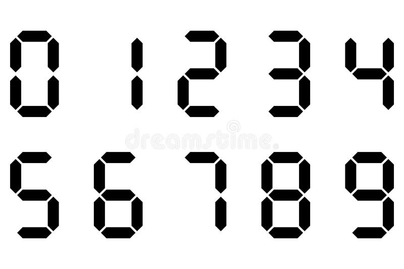 Digital Display of Digits. Icon Set. Black Numbers, Numerals ...
