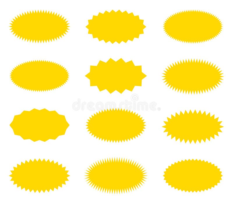 Starburst Yellow Sticker Set. Collection of Special Offer Sale Oval ...