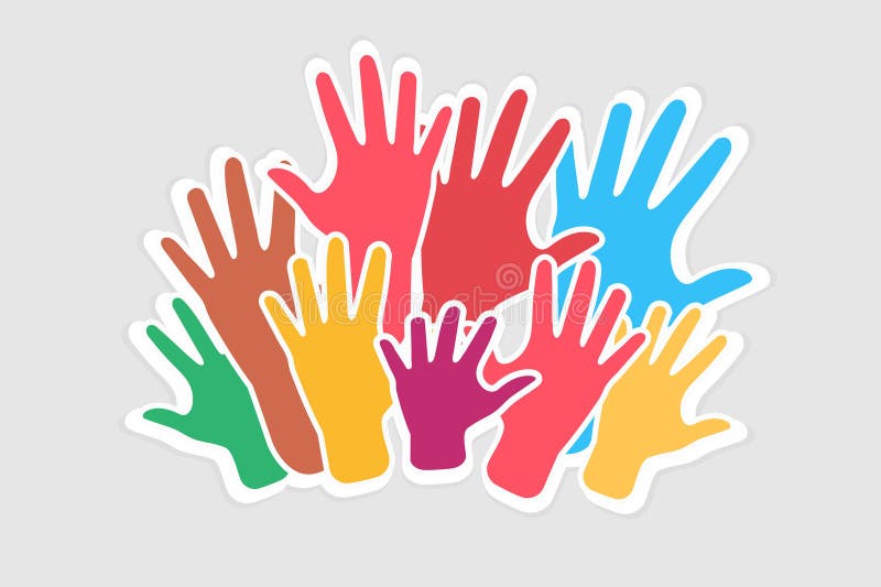 Colorful Hands Up. Vector Illustration of Charity Team Social Stock ...