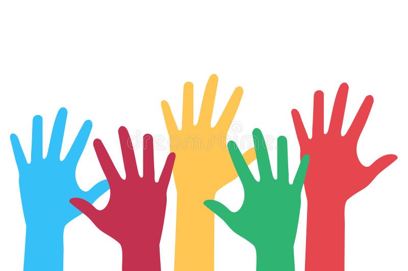 Colorful Hands Up. Volunteering Concept, Charity Organization, Teamwork ...