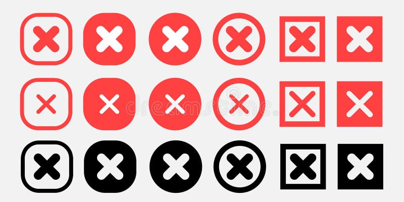 Flat Design Cross Mark Set Icon Vector Isolated with Red and Black ...