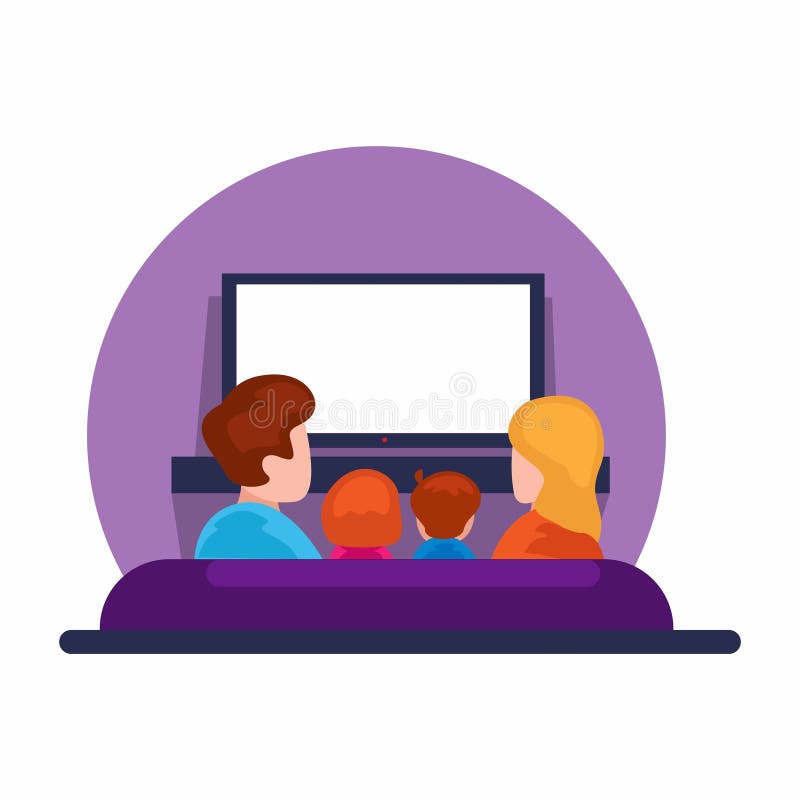 Family Watch TV from Back View Symbol Cartoon Illustration Vector Stock ...