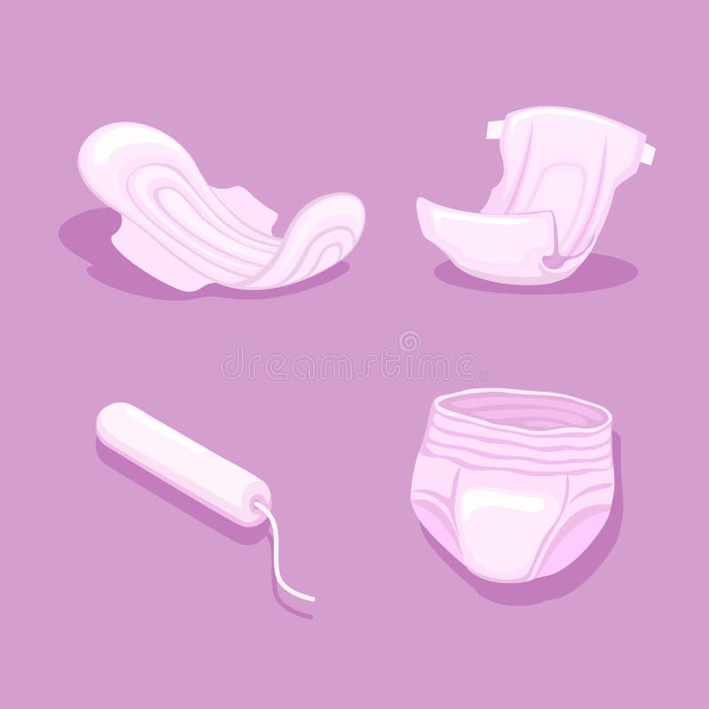 Sanitary Pads, Tampon and Diapers Collection Set Cartoon Illustration ...