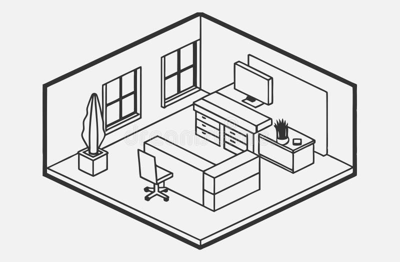 Stunning Isometric Office Illustrations, Detailed Line Art Vector ...