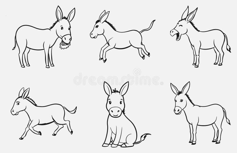 Premium Donkey Line Art Vector Illustrations Collection Stock ...