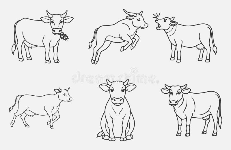 Ultimate Cow Line Art Set Vector Collection ,Premium Illustrations and ...