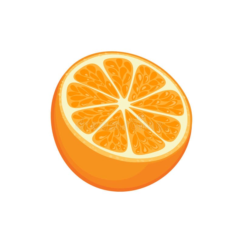 Orange Fruit Cut in Half Isolated on White Background. Vector Cartoon ...