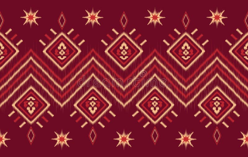 Ikat Motifs Ethnic Fabric Seamless Pattern Red. Traditional Ikat Ethnic ...