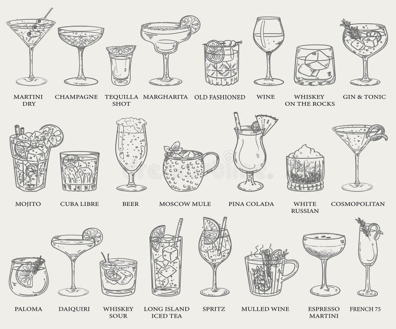 Beautiful Hand Drawn Collection of Drinks and Cocktails - Vector ...