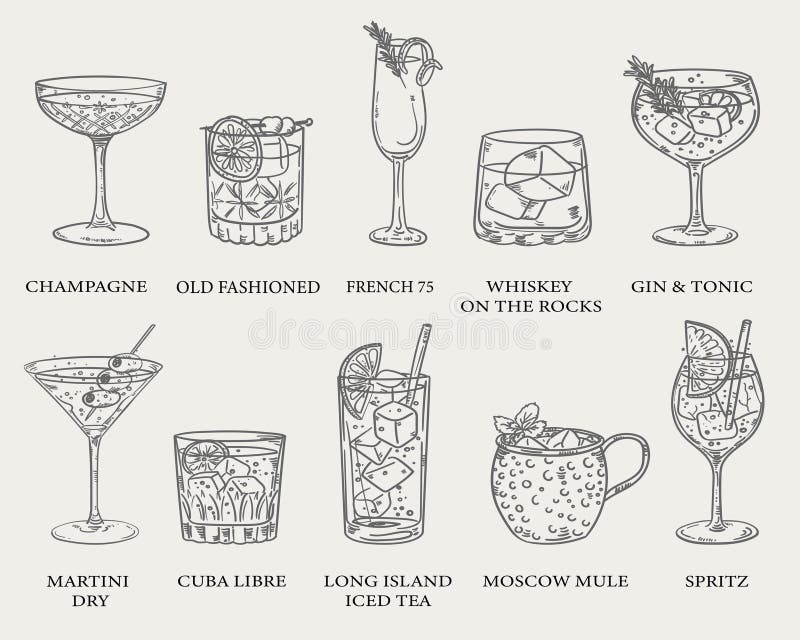 Beautiful Hand Drawn Collection of Drinks and Cocktails - Vector ...