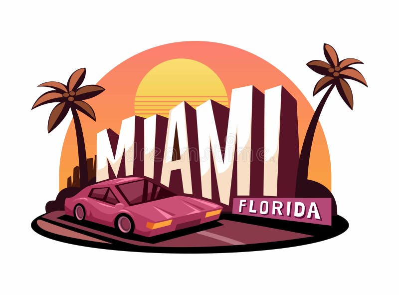 MIAMI Florida USA Travel Mascot Illustration Vector Stock Vector ...