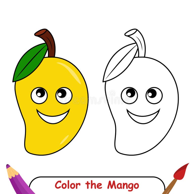 Color the Mango Fruit Drawing Illustration. Coloring Book for Kids ...