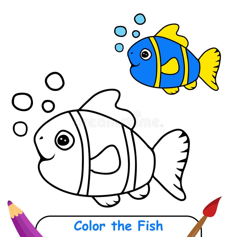 Color the Fish Drawing Illustration. Coloring Book for Kids Stock ...
