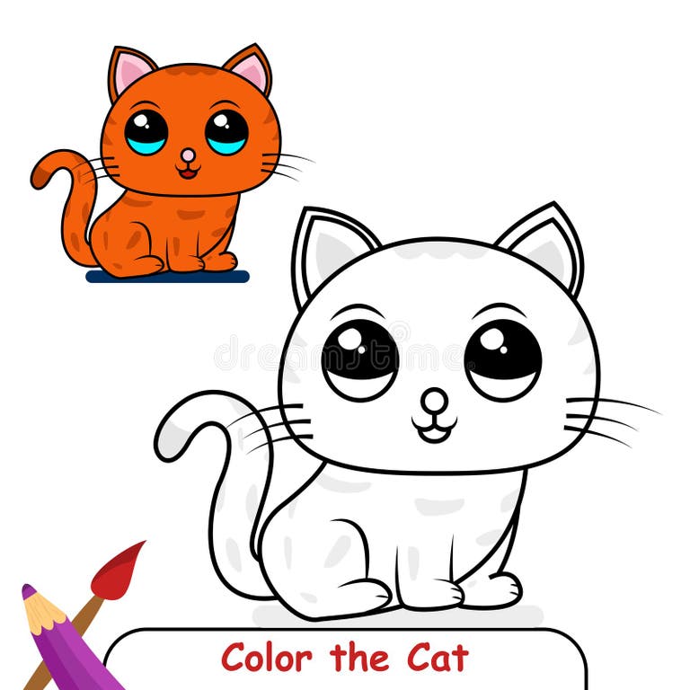 Color the Cat Drawing Illustration. Coloring Book for Kids Stock Vector ...