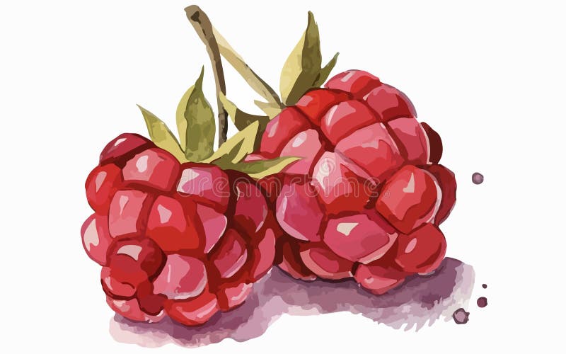 Raspberries Fruits Watercolor Art and Illustration Generative AI Stock ...