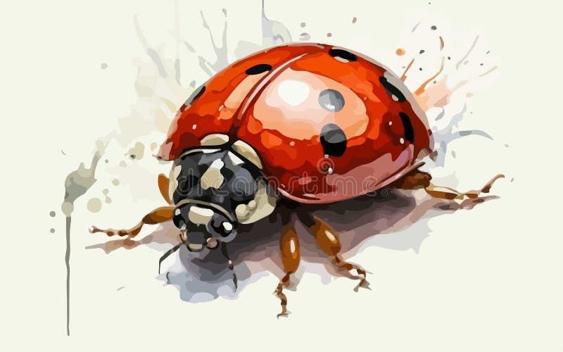 Red Ladybug Watercolor Art and Illustration Generative AI Stock ...