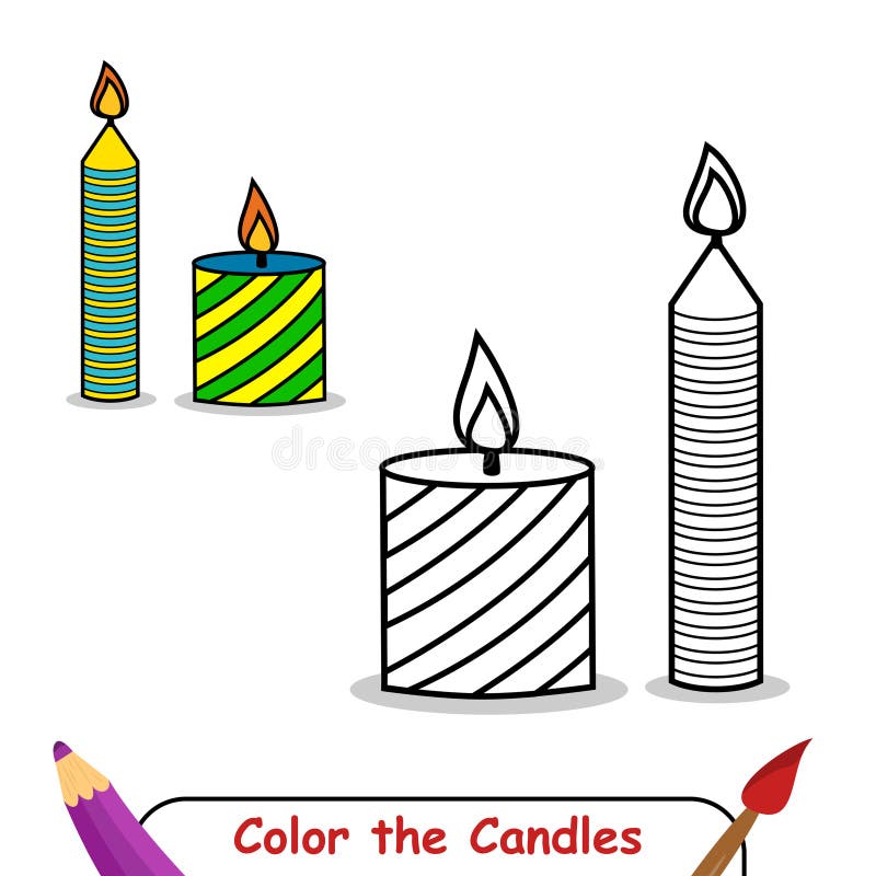 Color the Candles Drawing Illustration. Coloring Book for Kids. Candles ...