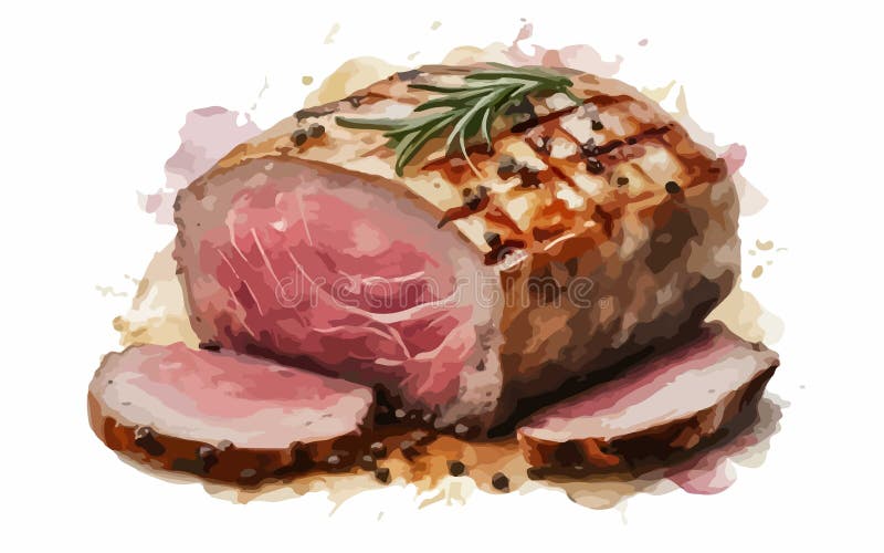 Roast Meat Watercolor Art and Illustration Generative AI Stock ...