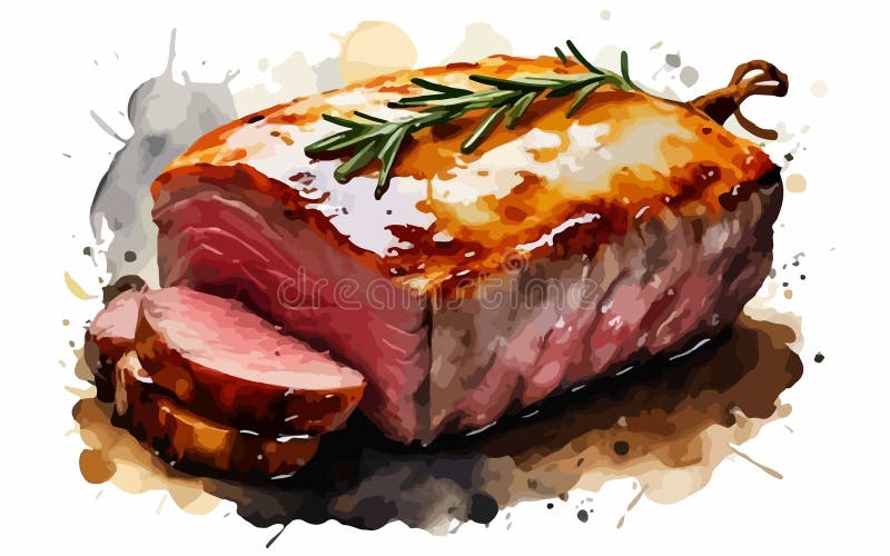 Roast Meat Watercolor Art and Illustration Generative AI Stock ...