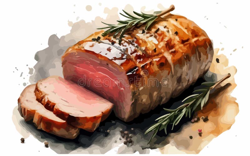 Roast Meat Watercolor Art and Illustration Generative AI Stock ...