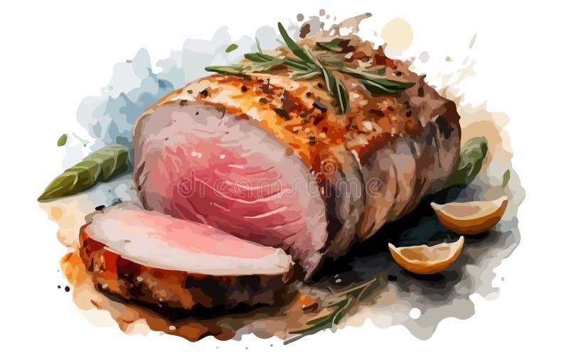 Roast Meat Watercolor Art Stock Illustrations – 344 Roast Meat ...
