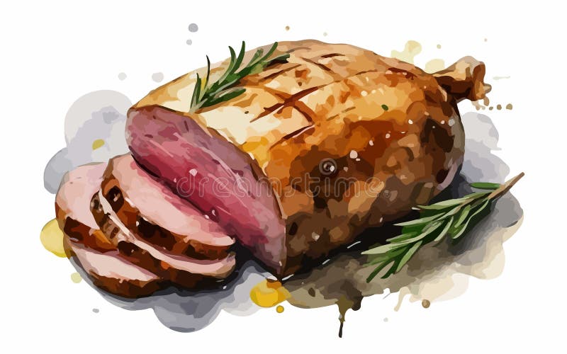 Roast Meat Watercolor Art and Illustration Generative AI Stock ...