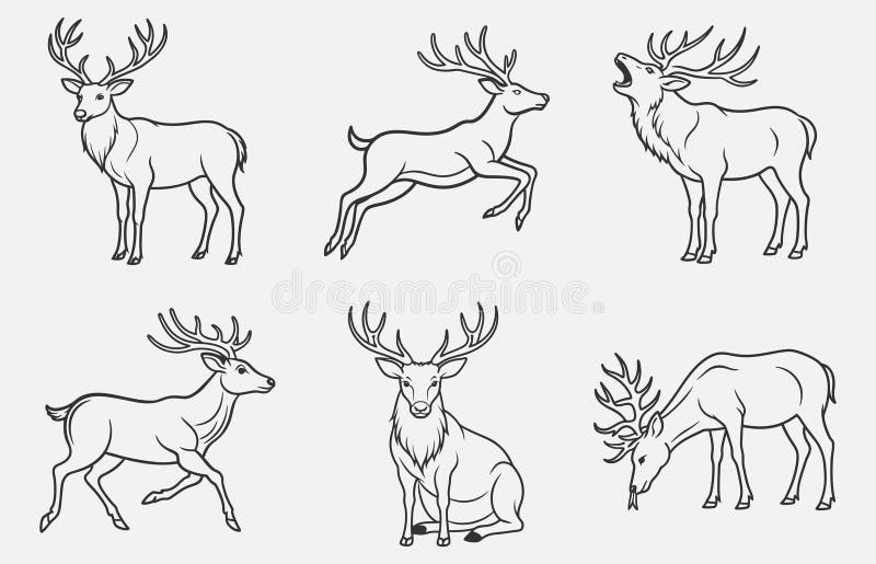 Majestic Elk Line Art Collection Stock Vector - Illustration of ...