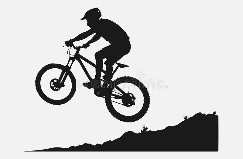 Epic Downhill Mountain Biker at the Jump - Met Black Silhouettes Vector ...