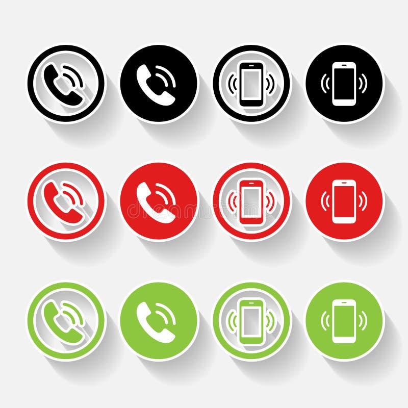 Isolated Shadow Mobile Phone Call Logo Icon Design with Green, Red and ...
