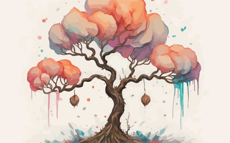 Silk Cotton Tree Watercolor Art and Illustration Generative AI Stock ...