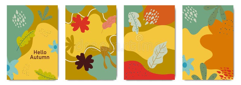 Autumn Botanical Abstract Art in Warm Colors with Motifs of Fall ...
