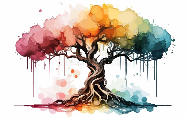 Banyan Tree Watercolor Art and Illustration Generative AI Stock ...