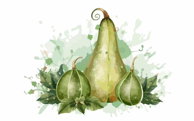 Bottle Gourd Watercolor Art and Illustration Generative AI Stock Vector ...