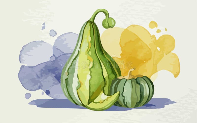 Bottle Gourd Watercolor Art and Illustration Generative AI Stock Vector ...