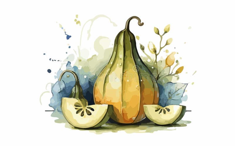 Bottle Gourd Watercolor Art and Illustration Generative AI Stock Vector ...