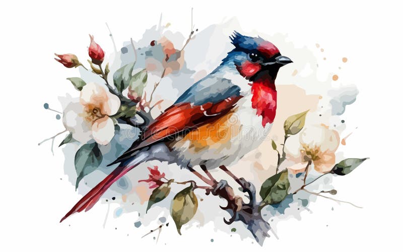 Bulbul Bird Watercolor Art and Illustration Generative AI Stock Vector ...